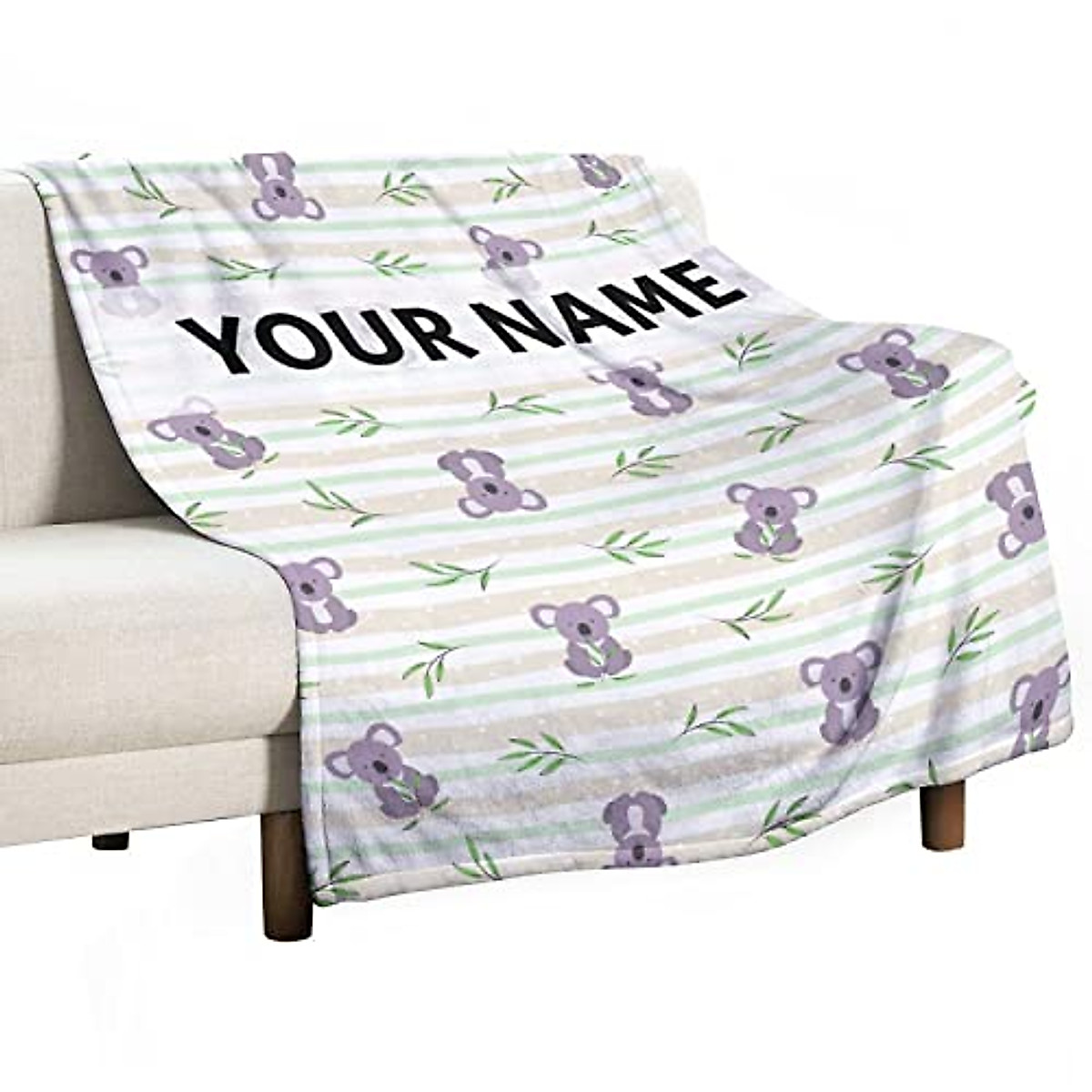 Personalized Cute Koala Blanket with Text Name for Bed Couch, Soft Flannel Fleece Throw Blanket for Girls, Women, Men, Kids, Koala Lovers Gifts Lightweight, Comfortable, Warm (30"x40")