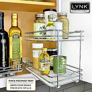 LYNK PROFESSIONAL® Pull Out Spice Rack Organizer for Inside Kitchen Cabinets - 6-1/4 inch Wide - Slide Out Drawer – Chrome Sliding Spice Cabinet Organization Shelf Racks - 2 Tier