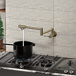 IMLEZON Pot Filler Faucet Stainless Steel Commercial Wall Mount Kitchen Sink Faucet Folding Stretchable with Single Hole Two Handles Champagne Bronze