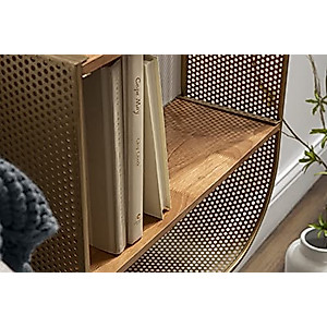 Kate and Laurel Urso Arch Floating Side Table, 20 x 19, Gold, Modern Geometric Wood and Metal Shelf