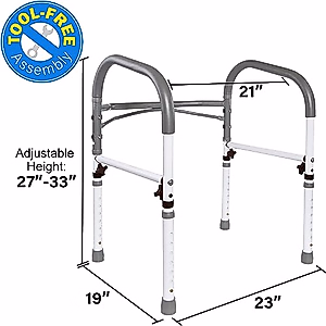 Vaunn Deluxe Folding Safety Toilet Rail, Adjustable and Foldable Toilet Safety Frame, Bathroom Handrail Assist Grab Bar Handle, Gray