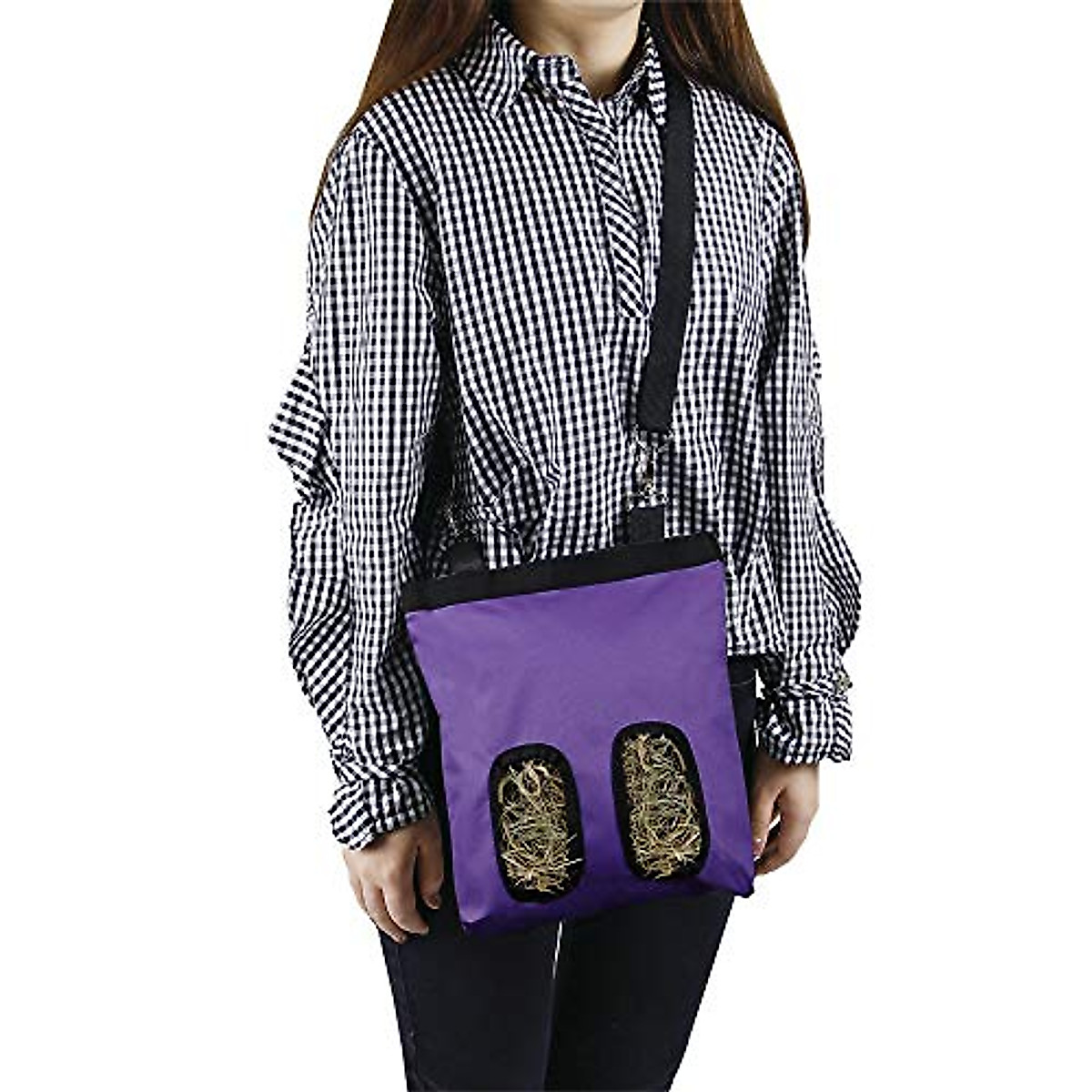 GeerDuo Rabbit Hay Feeder Bag, Guinea Pig Hay Feeder Storage, Hanging Feeding Hay for Small Animals Larege Size 600D Oxford Cloth Fabric(M,Purple1)