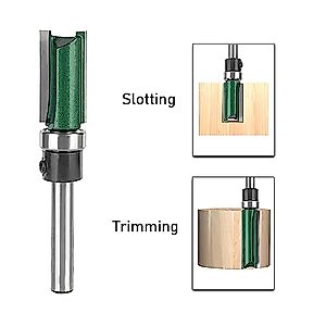 TOTOWOOD Top Bearing Flush Trim Router Bit ， 4 Pcs Pattern Flush Trim Router Bit Set，1/4 Inch Shank，Cutting Height in 15/32”, 3/4”, 1”, 1-1/2”,Flush Trim Cut Router Bits (Pattern Flush Trim)