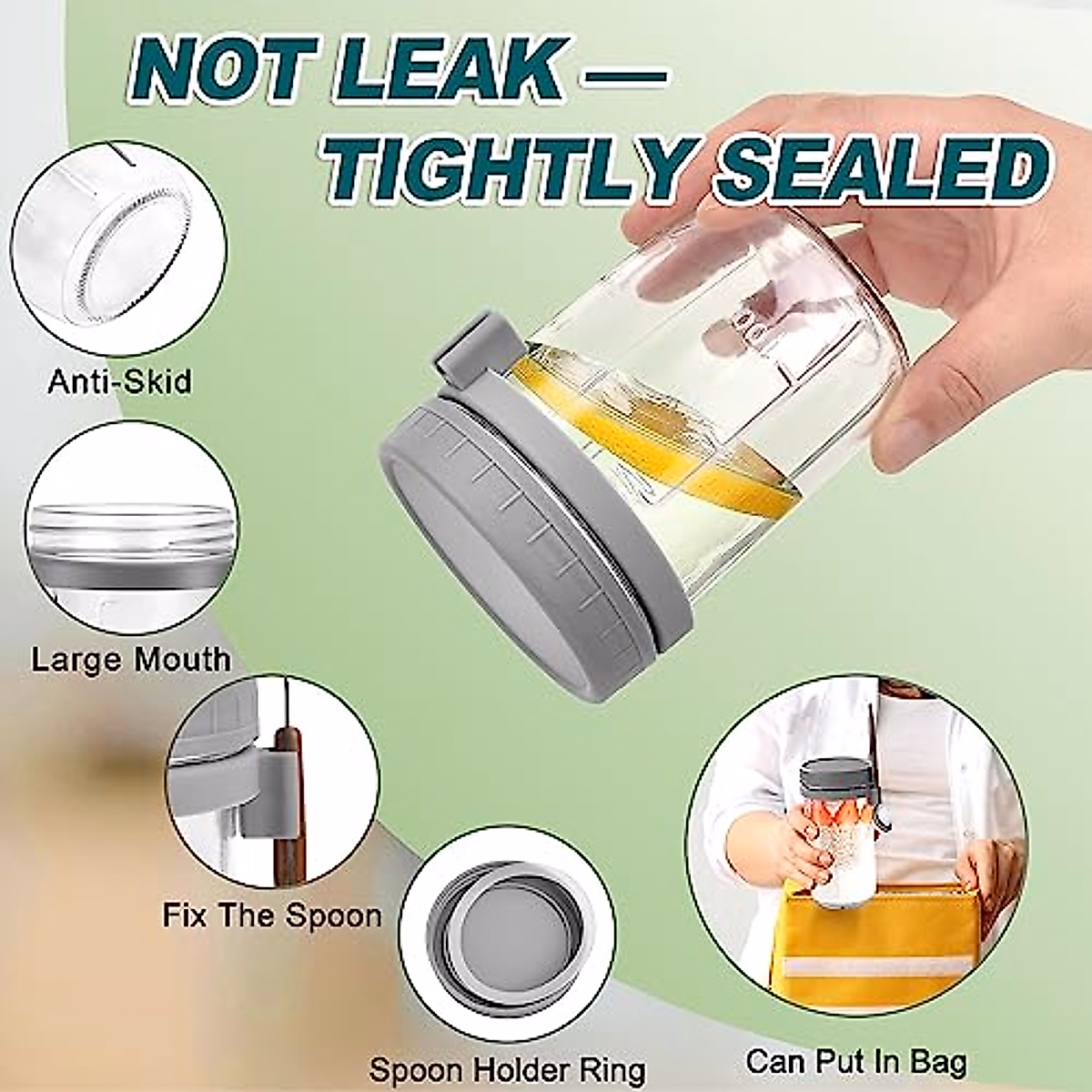 RACHAL Overnight Oats Containers with Lids and Spoon, 2 Pack Mason Jars for Overnight Oats, 20 Oz Glass Oatmeal Container to Go for Chia Pudding Yogurt Salad Cereal Meal Prep Jars (white,gray)