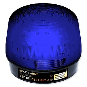 Seco-Larm SL-1301-SAQ/B Blue Lens Strobe Light, 10 Vertical LED strips (54 LEDs) increase visibility from various directions, Built-in 100dB programmable siren, Six different flash patterns