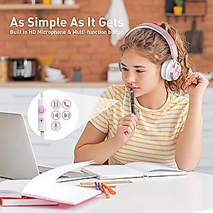 AILIHEN MS300 Wired Headphones with Microphone for Chromebook Laptop Computer, 3.5mm Foldable Kids Headphones for School Teens Girls (Rose Gold)