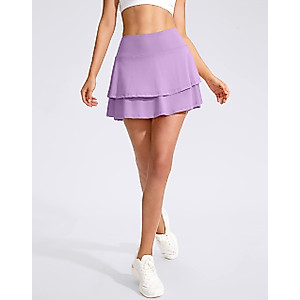 Women's Pleated Tennis Skirts with 4 Pockets Athletic Golf Skorts Skirts for Women High Waisted Layered Skirts with Shorts for Workout Running (Purple, Small)