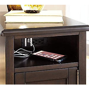 Signature Design by Ashley Barilanni Traditional Chair Side End Table with 1 Storage Cubby, 2 Fixed Shelves, 2 USB Ports & Outlets, Dark Brown