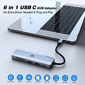 HOPDAY USB C Hub, USB C Adapter 6 in 1, USB C Hub Multiport Adapter USB C Dock with 4K HDMI, USB 3.0, PD 100W, SD/TF, MacBook Pro/Air iPad Pro Adapter, for Laptop, Surface Pro 8