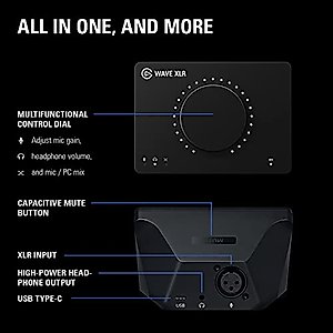 Elgato Wave XLR - Audio Mixer and 75 db Preamp for XLR Mic to USB-C, Control Interface with 48V Phantom Power, Tap-to-Mute, Digital Mixing Software for Streaming, Recording, Podcasting on Mac and PC