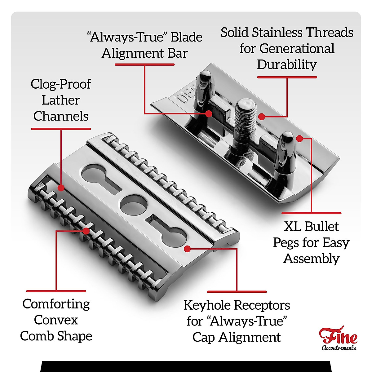 Mr. Fine Premium Double Edge Safety Razor for Wet Shaving, Single Blade Razor, Close Shave, Open-Comb Guard, 100% Metal w/Stainless Steel Core, 5 Feather Blades