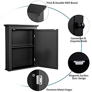 Tangkula Bathroom Cabinet with Mirror, Mirrored Wall-Mounted Storage Medicine Cabinet with Single Door & Adjustable Shelf in 5 Positions, Multipurpose Wall Cabinet for Bathroom Vestibule (Black)