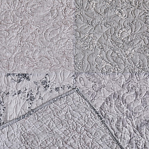 Cottage Classics Quilt Set Brigette Modern Floral Print, Full/Queen, Grey