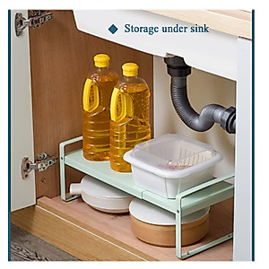 LEAYAN Under Sink Storage Rack, 2-Tier Under Sink Shelf Rack Ideal for Kitchen Countertop and Undercounter Sink Storage Under Sink Rack Shelf, White 64x28x26cm