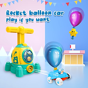 PZJDSR Rocket Balloons Car with Pump Balloon Launcher Car Toy Set Balloon Powered Cars with Manual Pump Toy Gift Balloon car Preschool Science Toys Suitable for Boys and Girls 3+ Years（Yellow+Green）