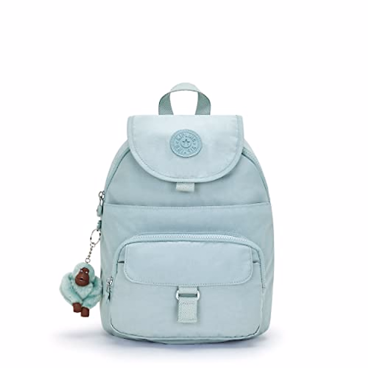 Kipling Women's Queenie, Adjustable Backpack Straps, Monkey Keychain, Key Clasp, Top Carry Handle, Serene Green, 10''L x 13.25''H x 6.25''D