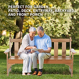 nalone Outdoor Bench, HDPE All Weather Patio Bench Load up to 800 Lbs, 2-Person Garden Bench Rot-Proof Fade Proof for Patio, Porch, and Park (Teak)