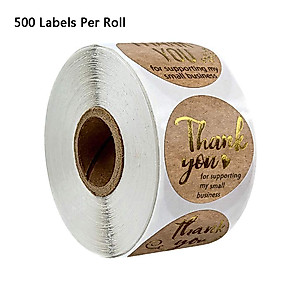 LIANXUE 500pcs/roll Thank You for Supporting My Small Business Kraft Stickers with Gold Foil Round Labels Handmade