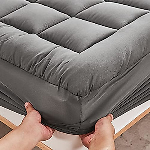 Mattress Pad - Pillow Topper with Stretches to 18” Deep Pocket Fits Up to 8”-21” Cooling Bed Topper,Soft and Breathable Mattress Protector Cover (Gray, Queen)