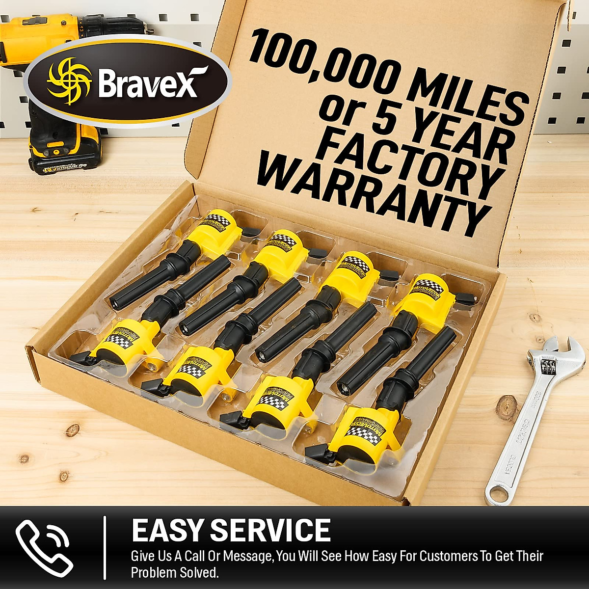 High Performance Ford Ignition Coil Pack Set - 8 Pack Extra 15% Energy for F-150 F-250 F-350 4.6L 5.4L V8 DG508 DG457 DG472 DG491 EXPEDITION MUSTANG CROWN VICTORIA LINCOLN MERCURY (Yellow)