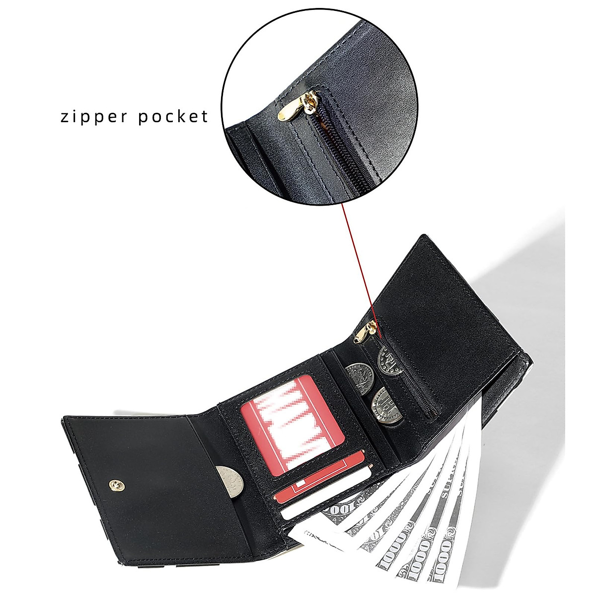 MOZXIRZ Women Girls Wallet Cute Cow Print Tri-Fold Wallet PU Leather Purse Slim Small Short Wallet Cartoon Trifold Cash Card Holder Bag (Black Cow)