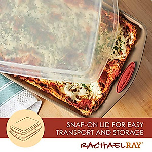 Rachael Ray Cucina Nonstick Bakeware Set Baking Cookie Sheets Cake Muffin Bread Pan, 10 Piece, Latte Brown with Cranberry Red Grips