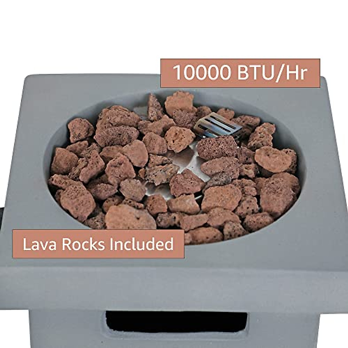 Portable Tabletop Fireplace Propane Gas Fire Pit, Concrete Outdoor Smokeless Fire Bowl, 10 inch, 10,000 BTU with CSA Certification for Camping, Patio, Outdoor Heating and Bonfire (Square-Light Gray)