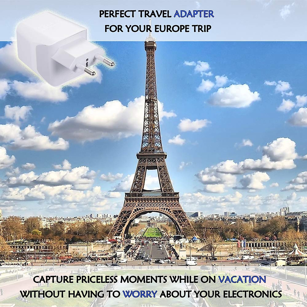 Ceptics Turkey, Egypt, Iceland Travel Adapter Plug with Dual USB - Type C - Europe - Usa Input - Light Weight - Perfect for Cell Phones, Chargers, Cameras and More