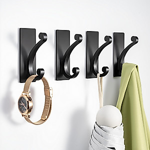 jockcaras Adhesive Wall Hook for Towel/Coat - Extra Sticky 10LB Stainless, Stick on Hanger for Bath or Shower, Matt Black 4-Pack