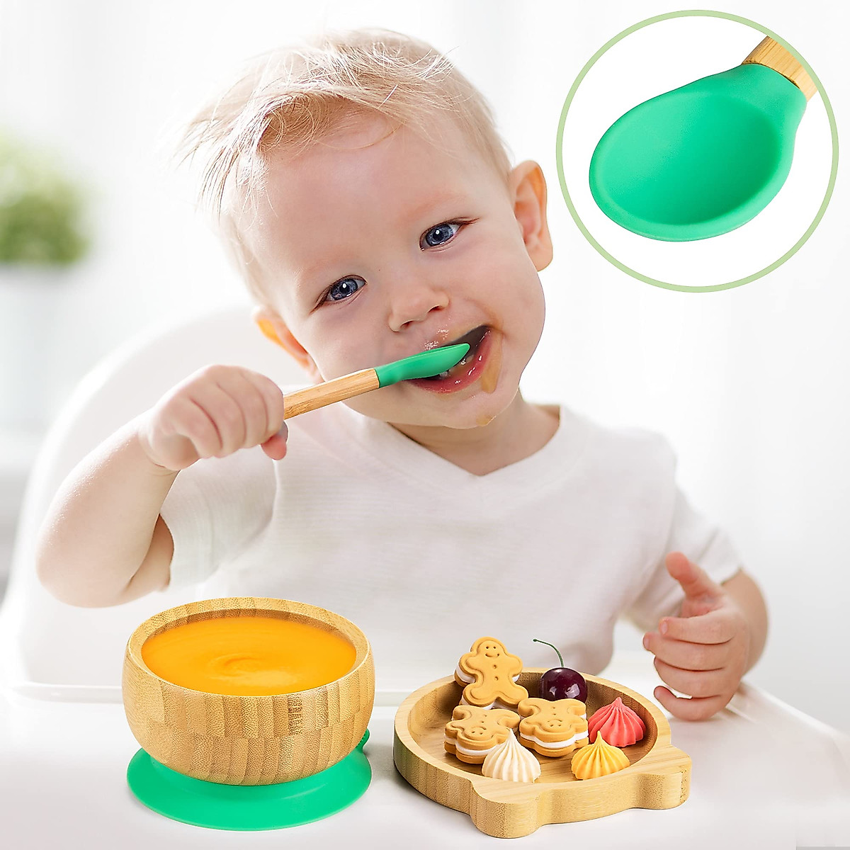 Suction Bowl with Lid and Spoon for Babies and Toddlers,Stay Put Feeding Bowl,Natural Bamboo Wood for Easy Clean Tableware, Perfect for Babies’ weaning Journey | Set of 3