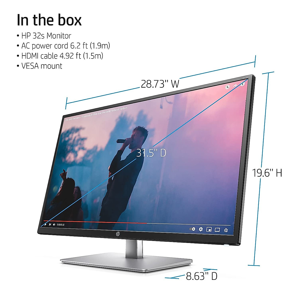 HP FHD IPS Monitor with Tilt Adjustment and Anti-Glare Panel- 32-Inch, Black/Silver
