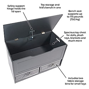 Badger Basket Kid's Up & Down Toy Box and Organizer with Two Reversible Fabric Bins - Dark Gray