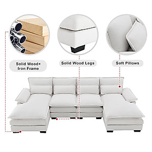 ONEMMLION U Shape Sectional Sofa Cloud Couch for Living Room, 110" Upholstery Comfy Modular Sofa, 4 Seat Chenille Modern Sleeper Sofa with Double Chaise & Memory Foam,White