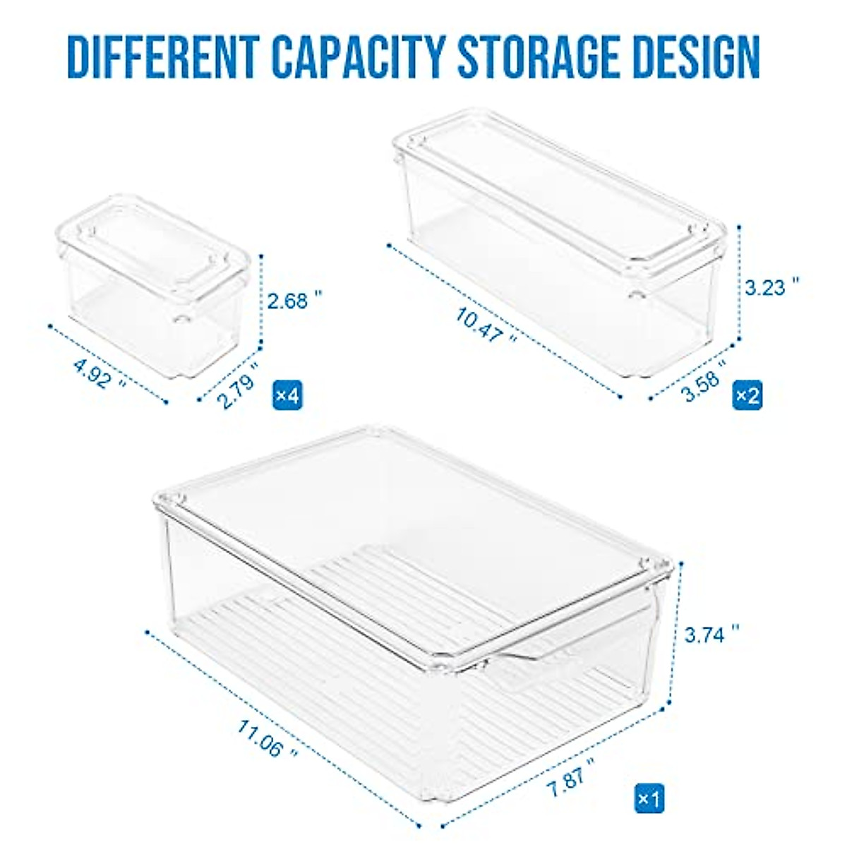 BEWAVE Fridge Organizer, 7 Pack Stackable Refrigerator Organizer Bins with Lid, Clear Containers, BPA-Free Plastic Food Storage for Food, Drinks, Fruits, Vegetable