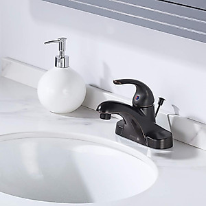 WOWOW Single Handle Commercial Bathroom Faucet Oiled Rubbed Bronze 4 inch Centerset Bathroom Basin Sink Faucets One Handle Vanity Faucets Basin Mixer Tap with Lift Rod Drain Assembly