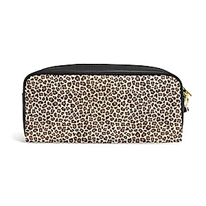 ALAZA Cute Pencil Case Leopard Print Animal Gemoetric Pen Cases Organizer PU Leather Comestic Makeup Bag Make up Pouch, Back to School Gifts
