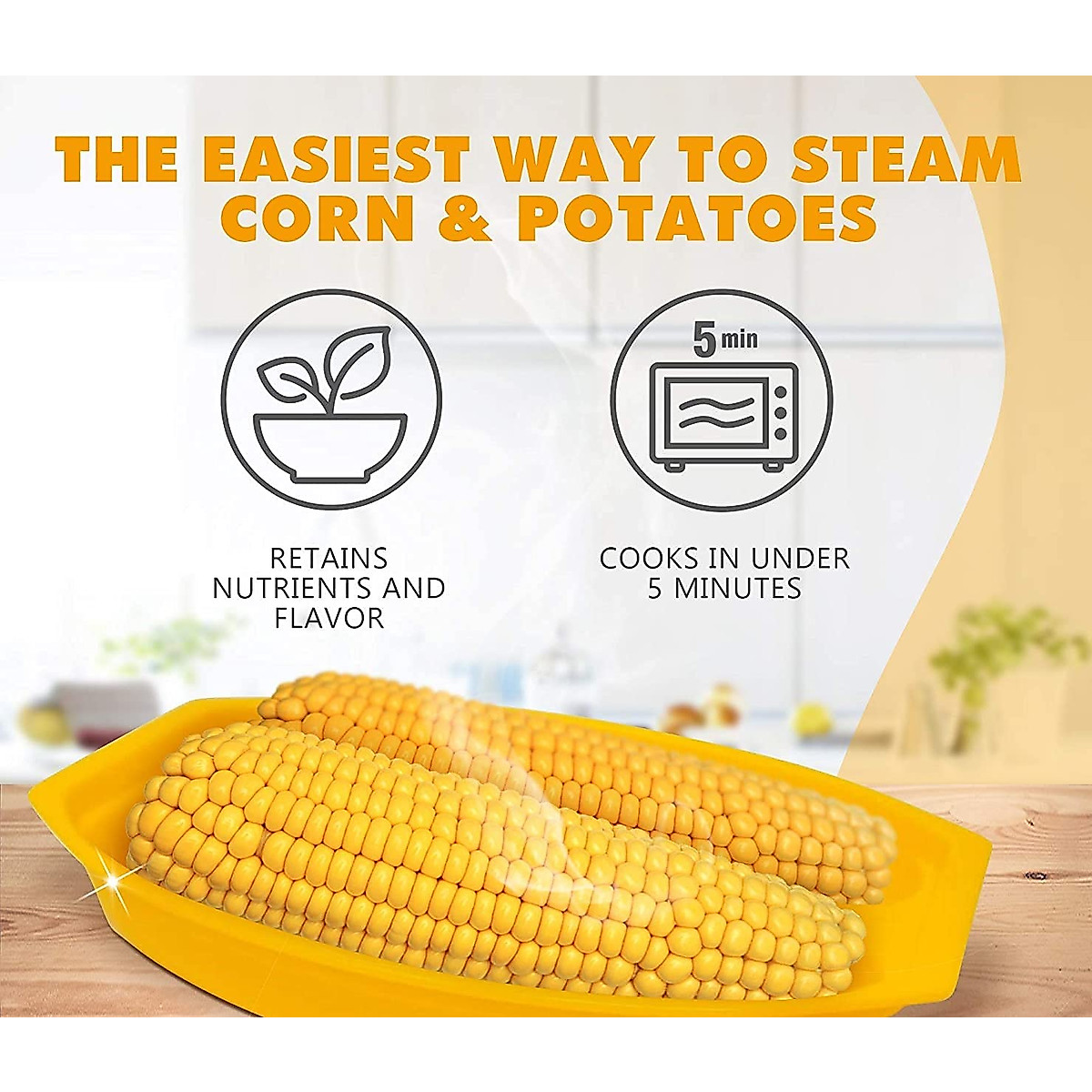 Microwave Sweet Corn Cooker/Corn Steamer with Vented Lid - Yellow - Easy & Fast Way To Steam Corn In The Microwave - 2 Pieces At A Time. BPA Free!
