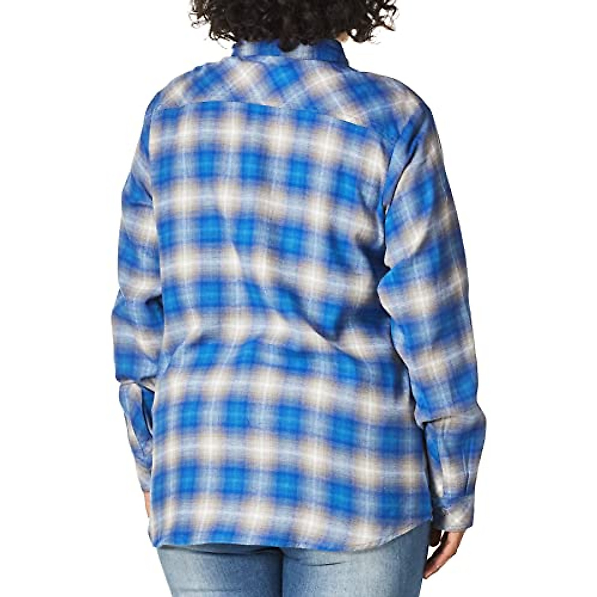 Dickies Women's Long Sleeve Flannel Shirt, Ombre Blue Grey Plaid, Medium