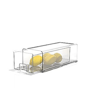 AYOTEE Medium Refrigerator Drawer Organizer Bins, 1 Pack Plastic Storage Drawers Stackable Refrigerator Organizer Bins, Clear Stackable Storage Bins with Drawers for Fridge, Freezers, Make-up