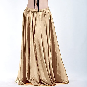 VNOEVW Womens 38" Satin Full Shiny Long Dance Skirt for Latin Halloween Belly Dance Church Performance (Dark Gold)