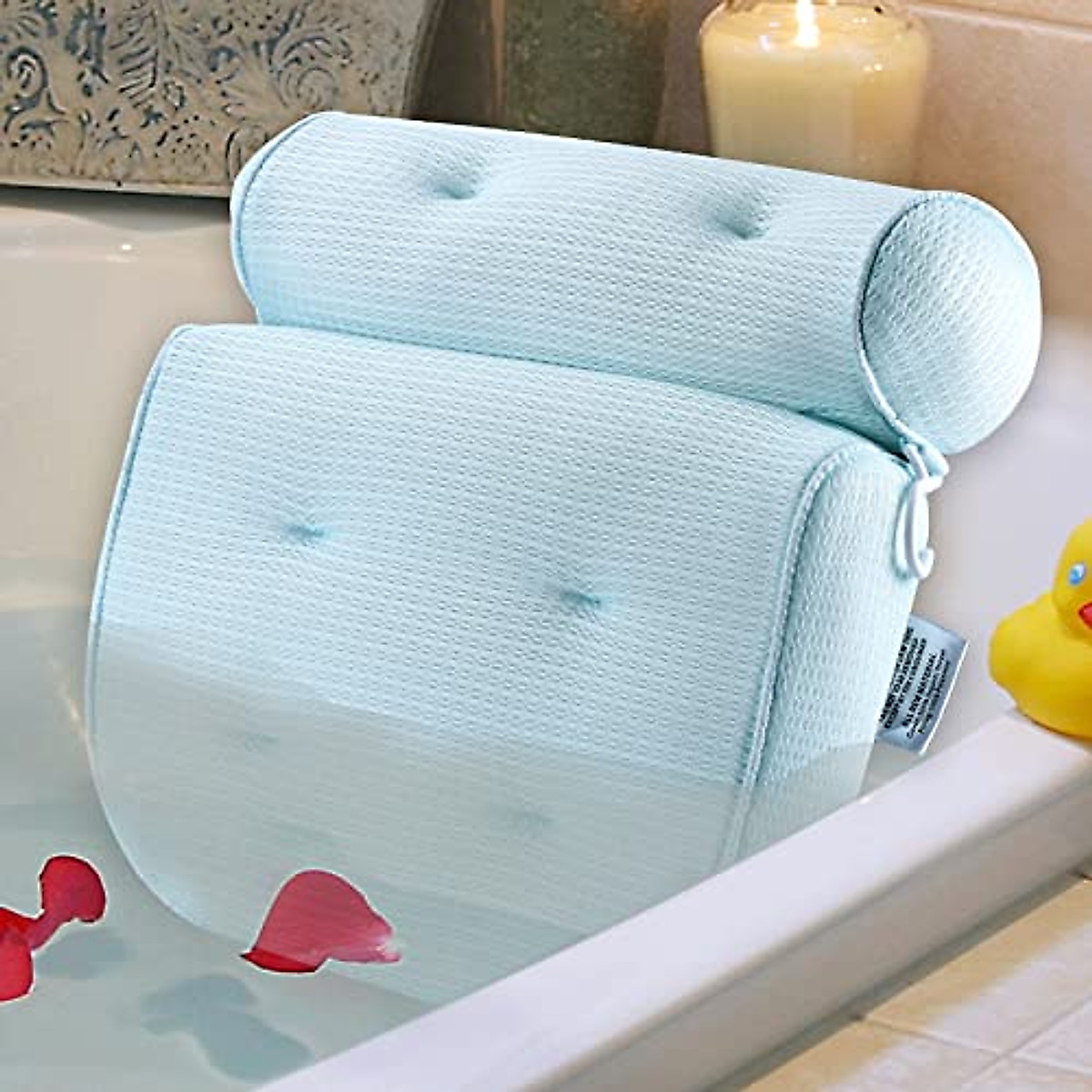 Idle Hippo Bath Pillow, Tencel Spa Bathtub Pillow, Ultra Soft Bath Pillows for Tub Neck and Back Support, Quick Dry Bath Tub Pillow Headrest for Bathtub, Machine Wash - Light Blue