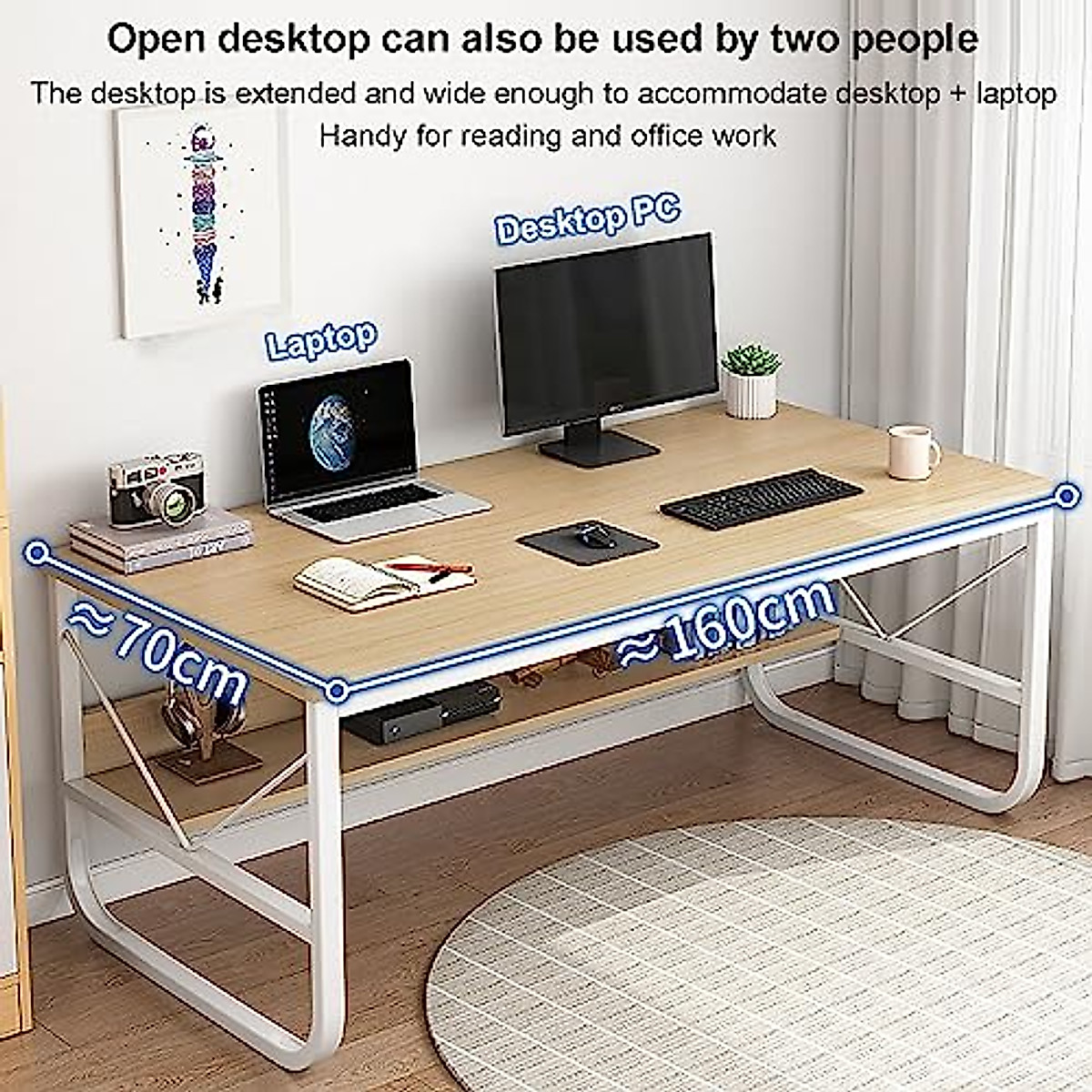 Computer Desk with Shelves, Executive Desk Writing Table Modern Simple Study Desk with Bookshelf,pc Work Table Workstation for Home Office(100x60x73cm(39x24x29in), Pear Wood)