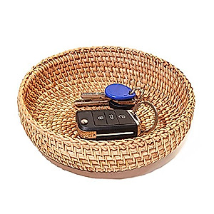 Small Round Keys Basket for Entryway Woven Baskets for Organizing Tabletop Decorative Wicker Organizer Basket for Keys Wallet Cell Phone Restaurant Food Serving Basket for Fruit Candy Cracker