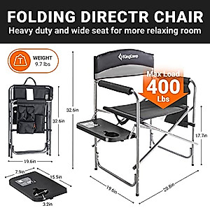 KingCamp Camping Chairs 2 Pack with Side Table Cup Holder, Outdoor Portable Folding Directors Style for Beach Trip Lawn Picnic Patio Backyard Festival Hiking Sports Event, One Size, Black/Medium Grey