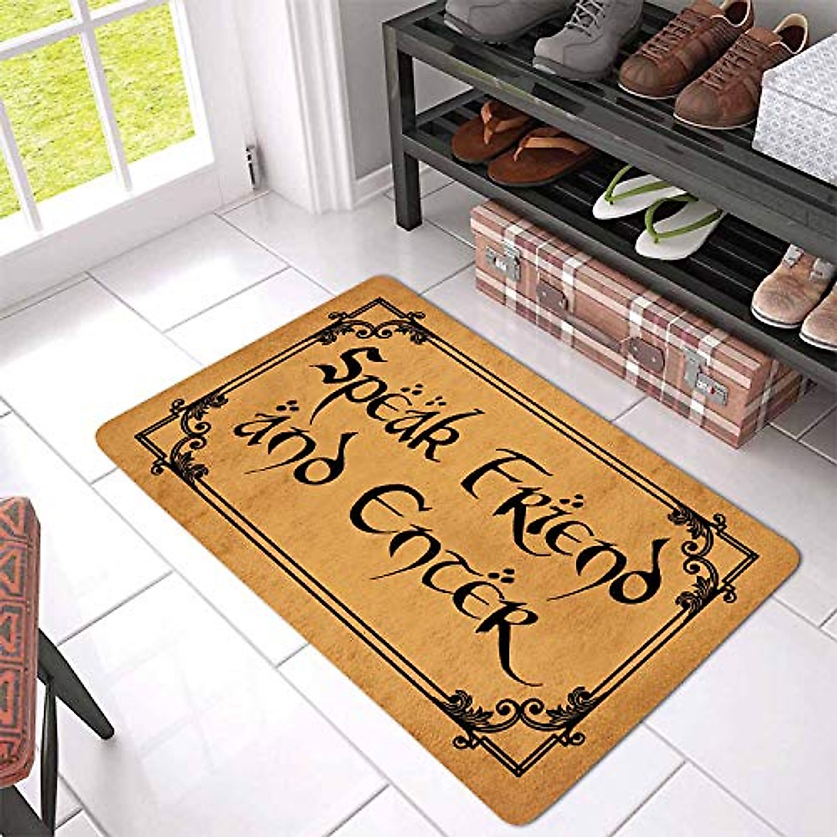 DoubleJun Funny Speak Friend and Enter Entrance Mat Floor Rug Indoor/Front Door Mats Home Decor Machine Washable Rubber Non Slip Backing 29.5"(W) X 17.7"(L)
