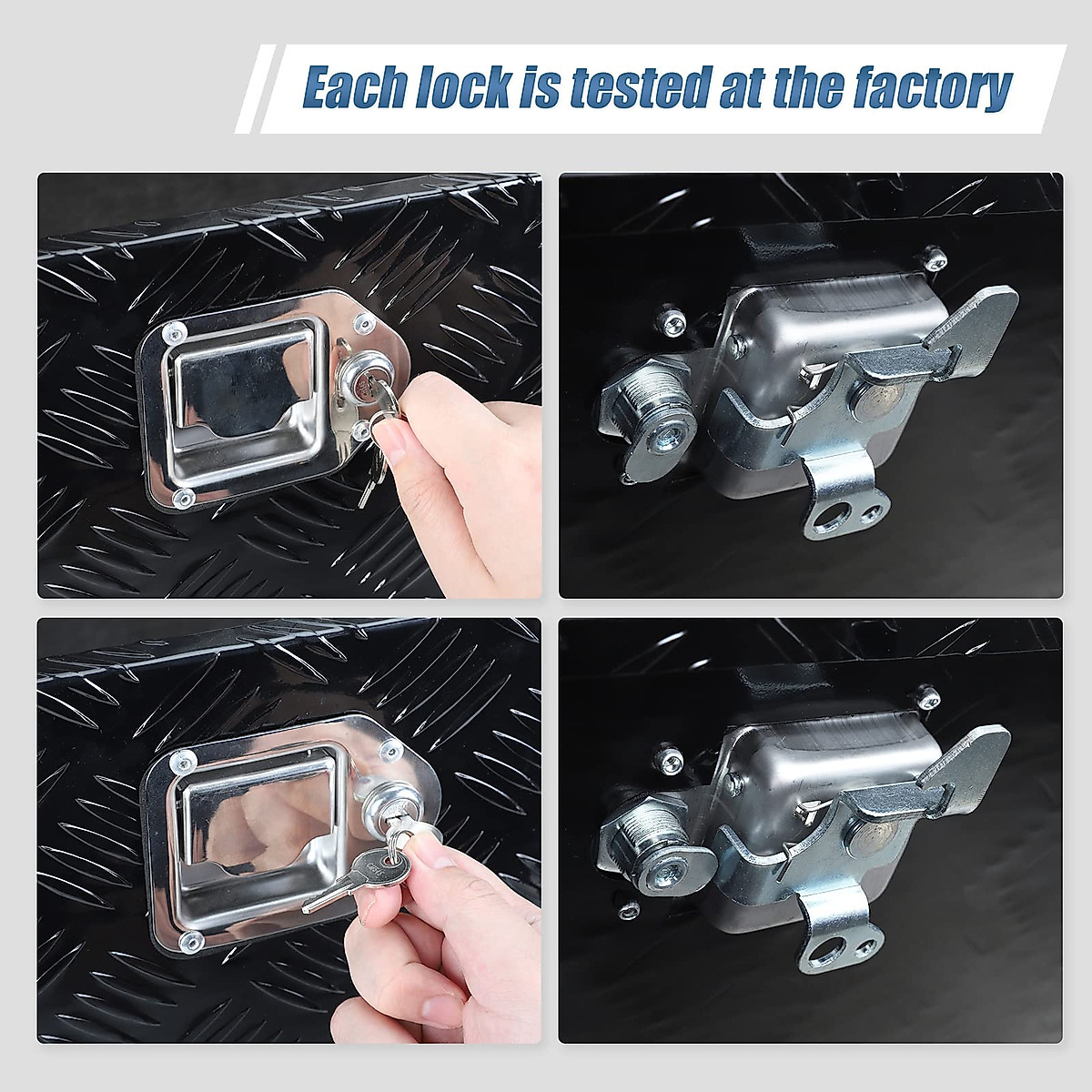 confote 39 Inch Heavy Duty Aluminum Stripes Plated Tool Box Pick Up Truck Bed RV Trailer Toolbox Waterproof Square Storage Organizer with Side Handle, Lock and Keys -39"x 13"x 10"，Black