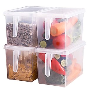 Sooyee Fridge Organizer,4 Pack Refrigerator Organizer Bins,Fridge Organizers and Storage Clear with Handle & Lid,Fruit Containers for Fridge,Fridge Storage To Keep Fresh for Food, Vegetables,5L
