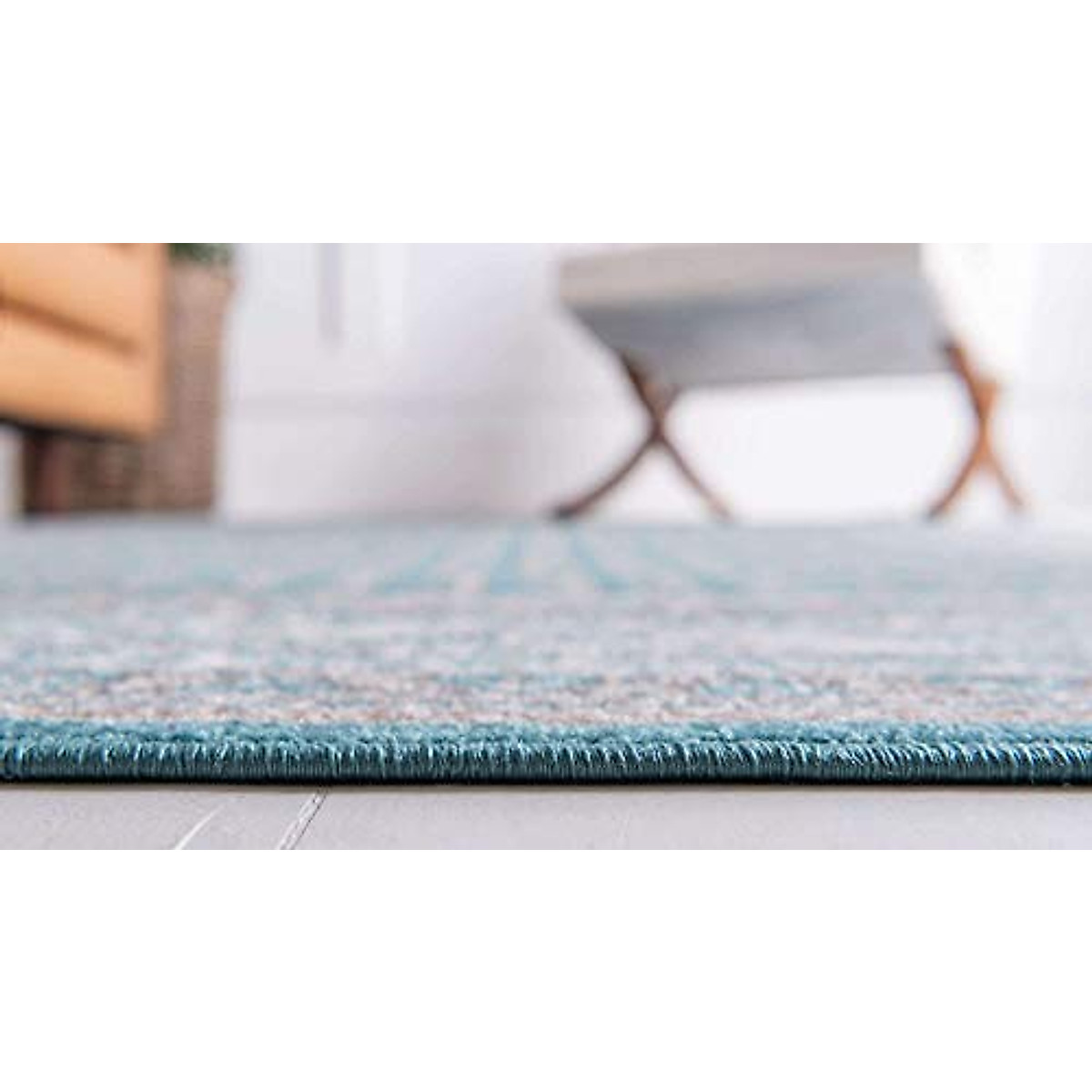 Unique Loom Williamsburg Collection Traditional Border with Dotted Center Area Rug, Rectangular 6' 1" x 9' 0", Teal/Beige
