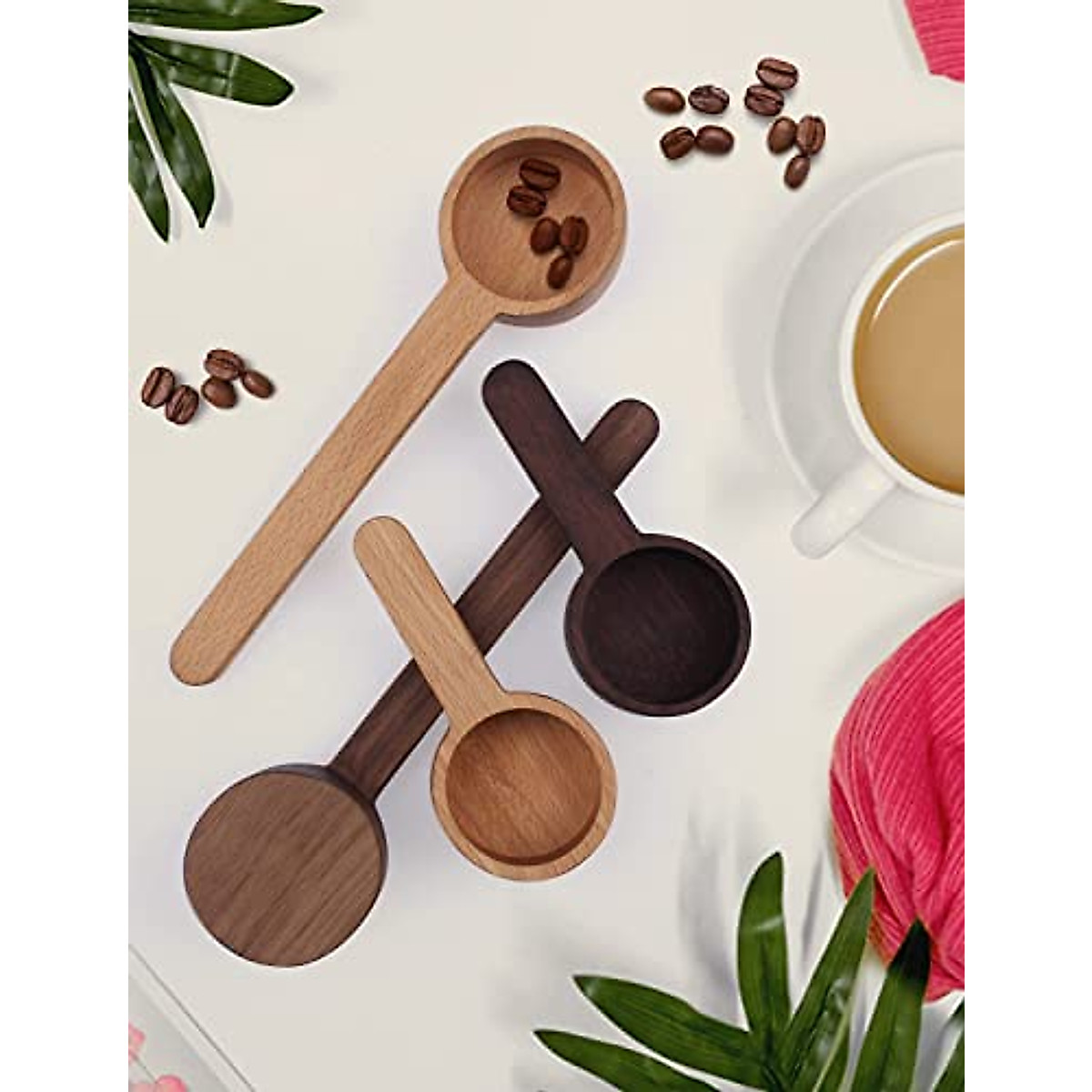 Wooden Coffee Spoon, Coffee Scoop Measuring for Coffee Beans, Whole Beans Ground Beans or Tea, Home Kitchen Tools Utensils (3.8in, beech)