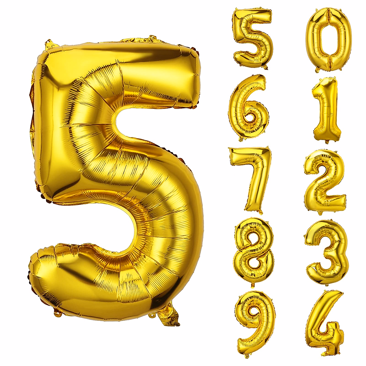 AIEX Gold Number Balloons 28 Inch, Inflatable Large Foil Balloon Number Balloons for Birthday Party Graduation Decorations (5)